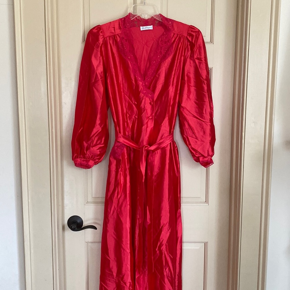 Vintage Miss Elaine Womens Satin Hot Pink Robe - Gem